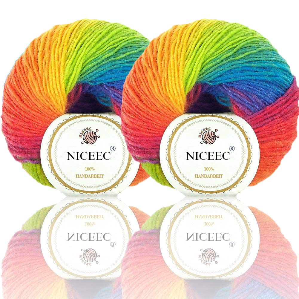 Rainbow Soft Yarn 100% Wool Gradient Multi Color Yarn for Crocheting K ...